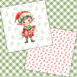 Christmas Elf Digital Paper Pack, Festive Scrapbooking Album, Red Xmas ...