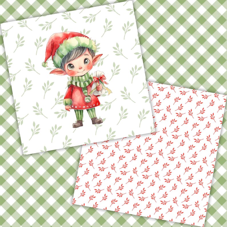 Christmas Elf Digital Paper Pack, Festive Scrapbooking Album, Red Xmas ...