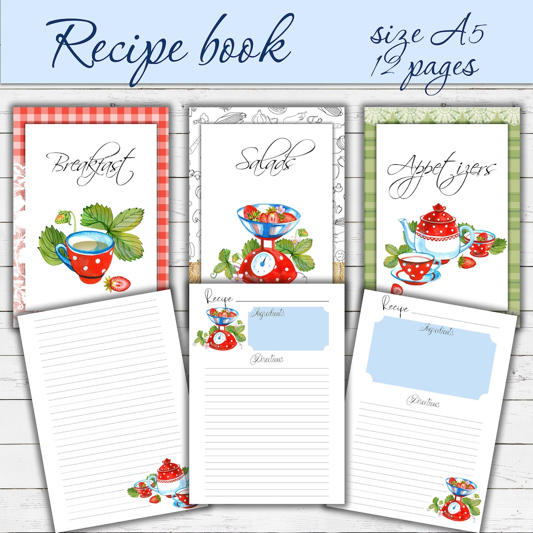 Recipe Book Digital Pages, Cookbook Template, Printable, Instant ...