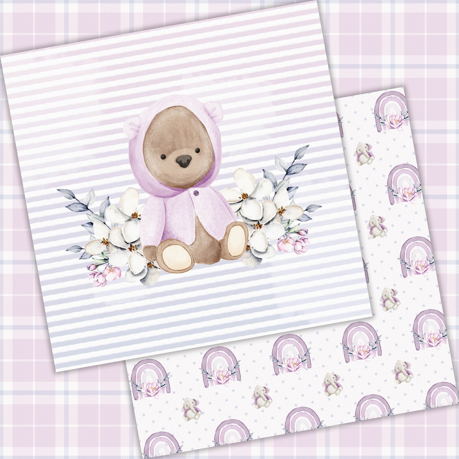 Pastel Pink Teddy Bear Rainbows Flowers Baby Digital - Etsy