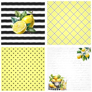 Lemon Digital Paper Pack, Lemonade Pattern, Black and Yellow, Summer ...