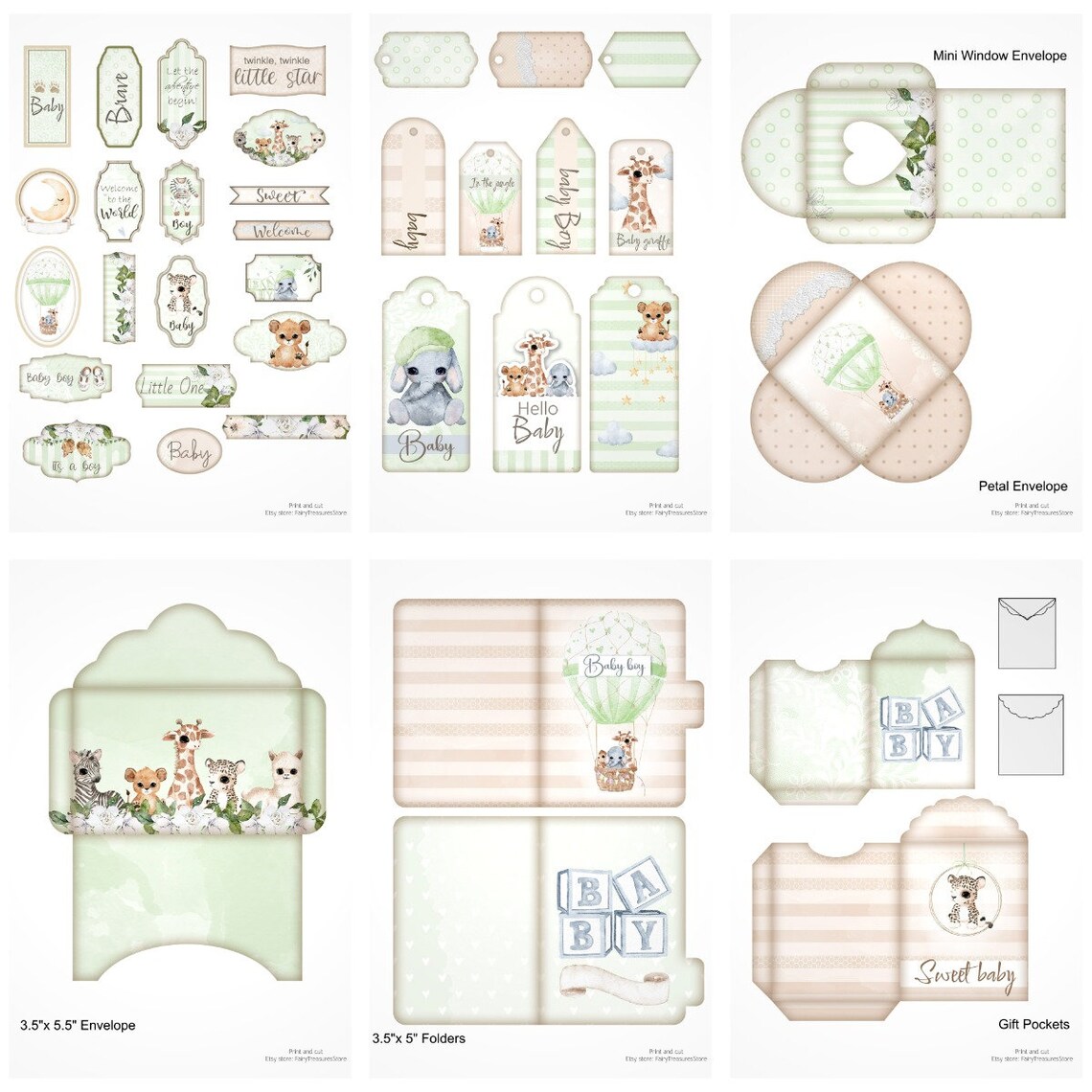 Jungle Baby Boy Printable Ephemera Kit, Digital Junk Journal, Baby ...