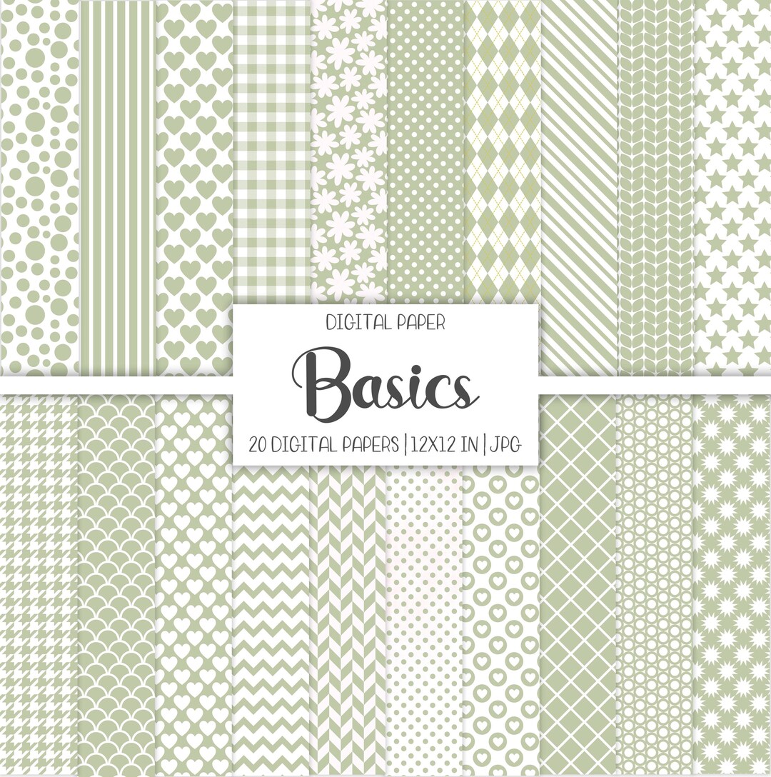 Basic Digital Paper Pack, Boho Green Background, Instant Download ...