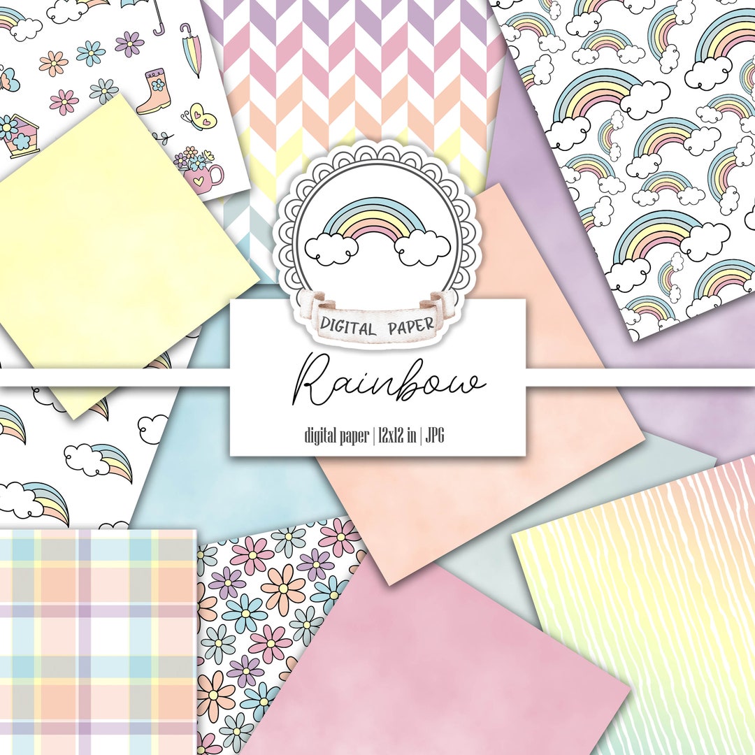 Rainbow Digital Scrapbook Paper Pack 12x12, Pastel Colors Flowers ...