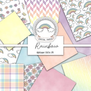 Rainbow Digital Scrapbook Paper Pack 12x12, Pastel Colors Flowers ...