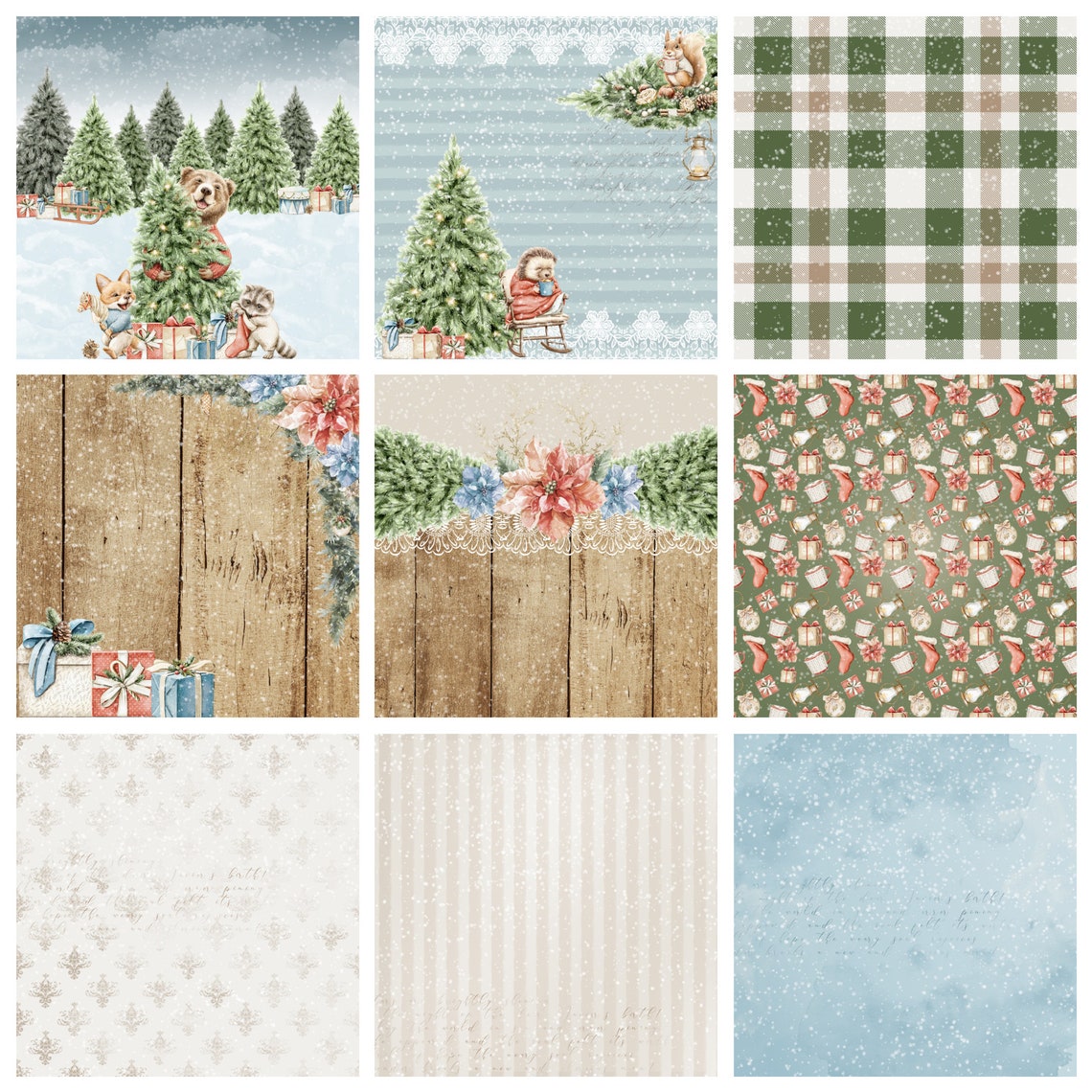 Christmas Digital Paper, Woodland Christmas, Forest Animals, Winter ...