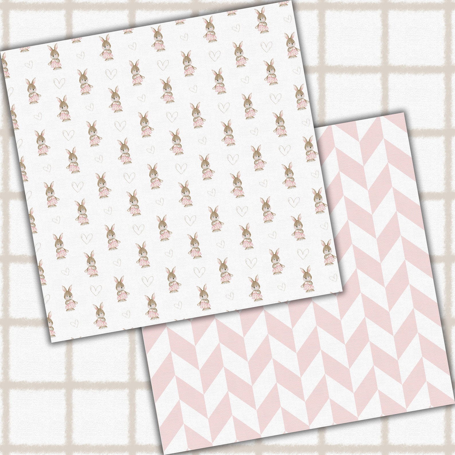 Baby Girl Digital Paper, Little Rabbit, Pink and Beige, Simple ...