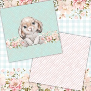 Mint Girl Bunny Digital Paper Pack, Floral Pink Scrapbook Album, Flower ...