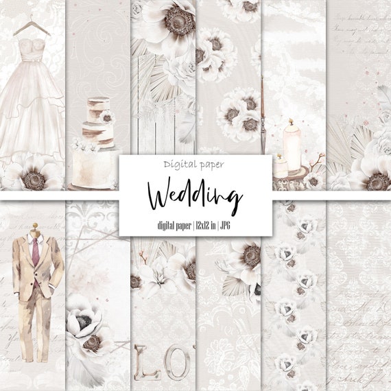 Wedding Digital Paper Beige Boho Wedding Background Flowers - Etsy