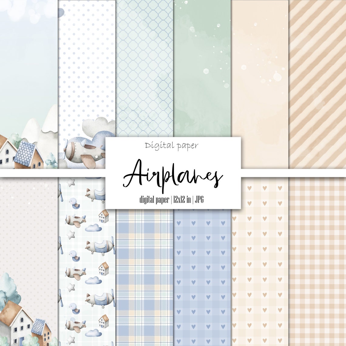 Airplane Digital Paper for Boys Nursery Background Instant - Etsy