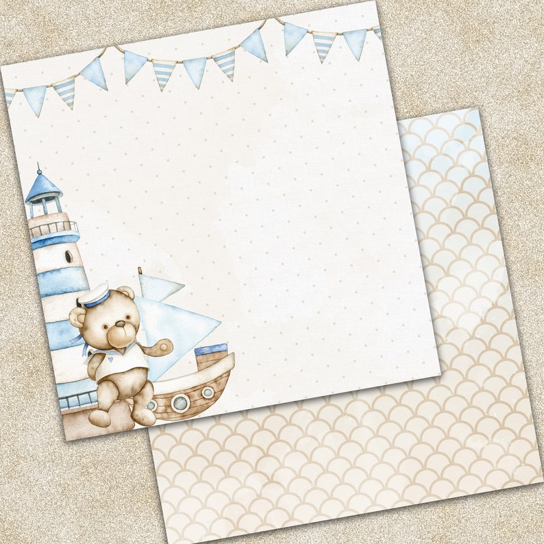 The Little Sailor, Teddy Bear, Sea Digital Paper, Nursery Background ...