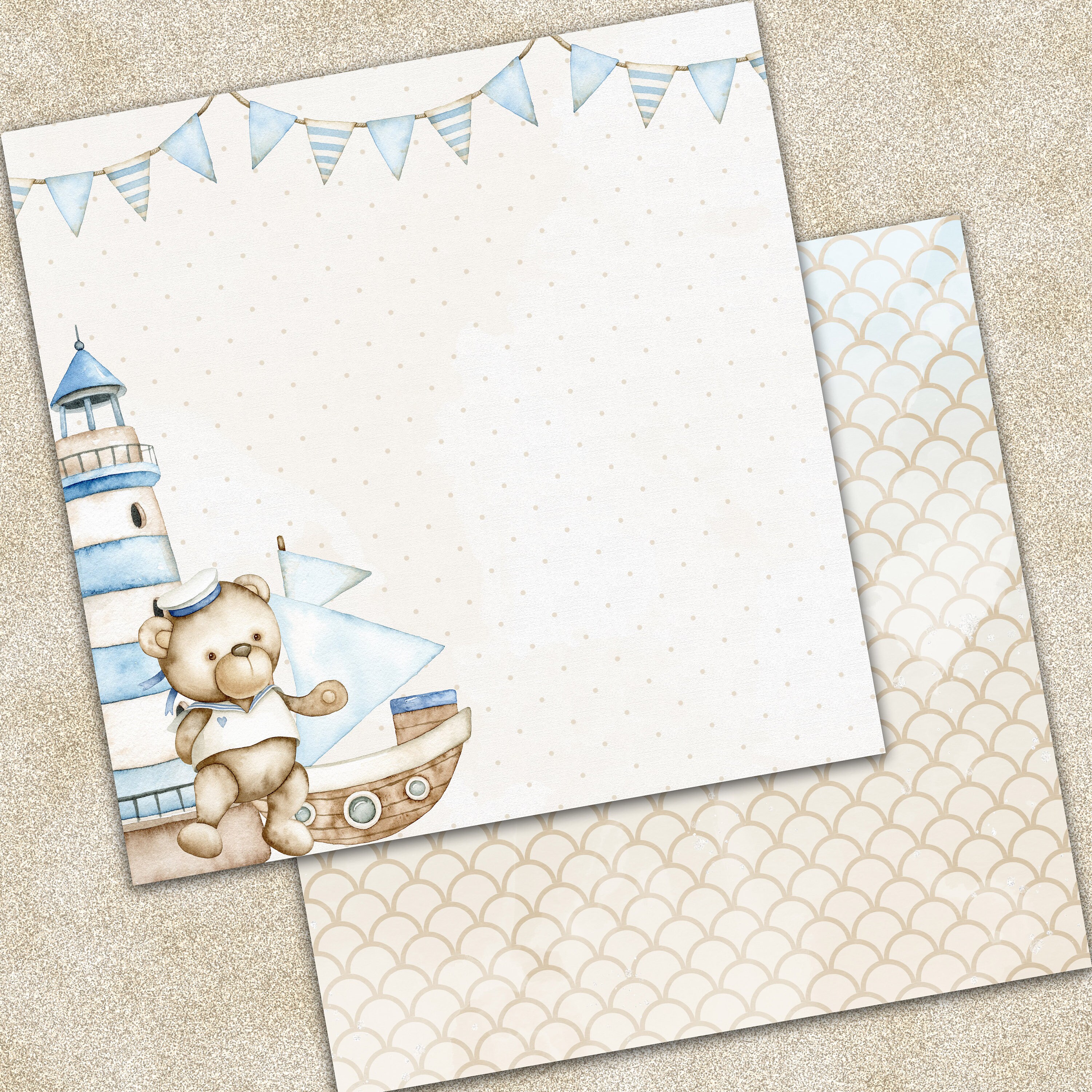 The Little Sailor, Teddy Bear, Sea Digital Paper, Nursery Background ...