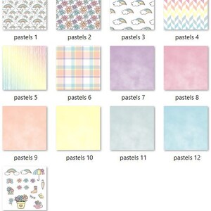Rainbow Digital Scrapbook Paper Pack 12x12, Pastel Colors Flowers ...