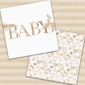 Boho Baby Teddy Bear Digital Scrapbooking Paper Pack, Boy Girl Album ...