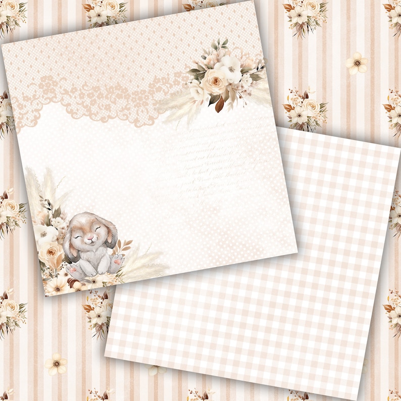 Boho Baby Bunny Digital Paper Pack, Gender Neutral, Scrapbook Album ...