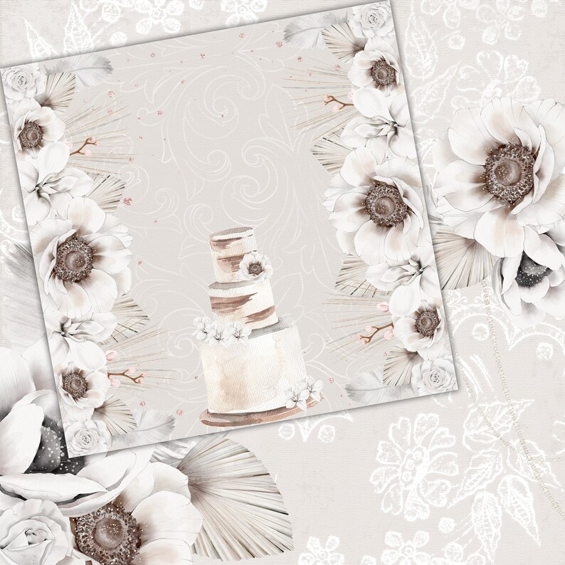 Wedding Digital Paper, Beige Boho Wedding Background, Flowers and Lace ...