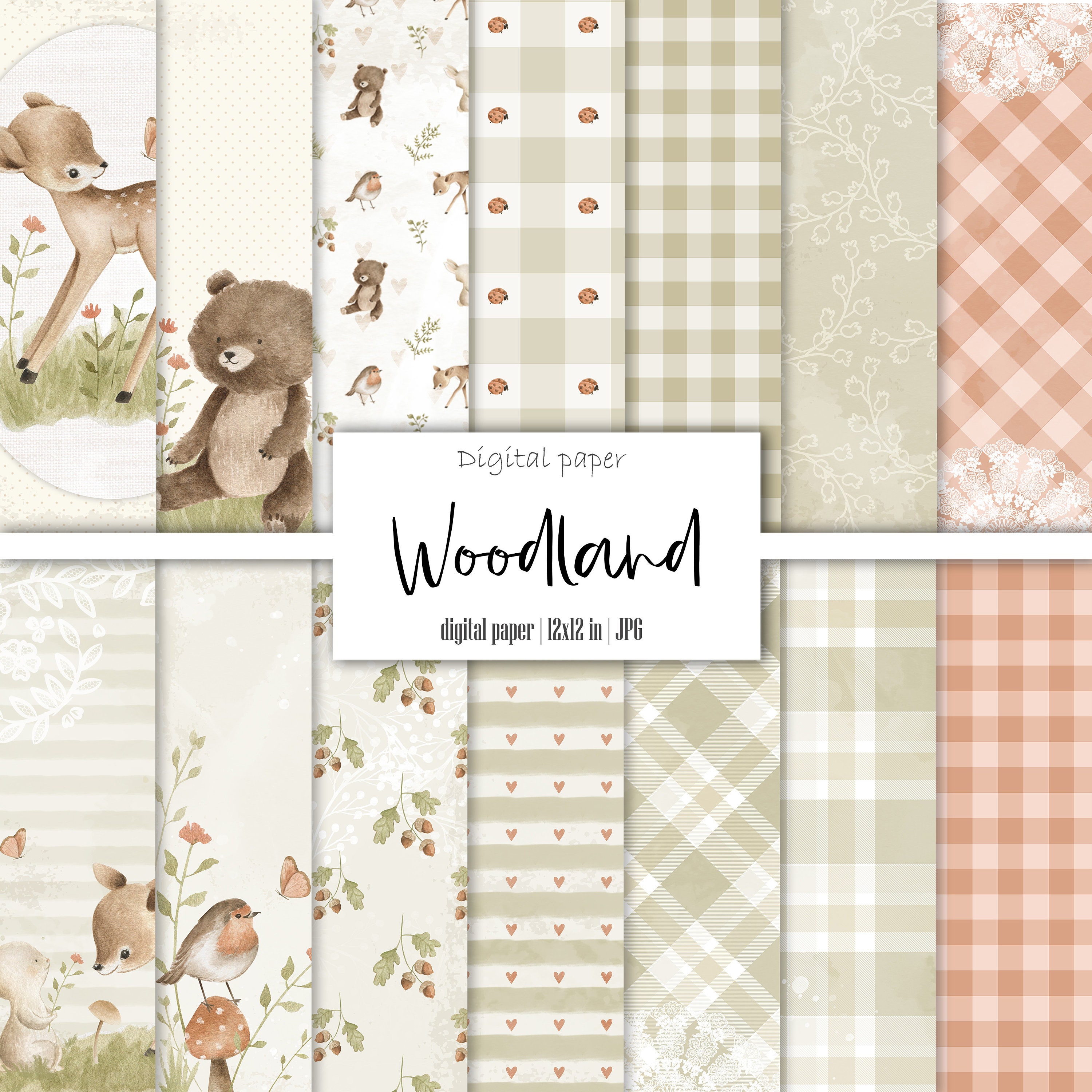 Woodland Digital Paper Nursery Background Printable Instant - Etsy