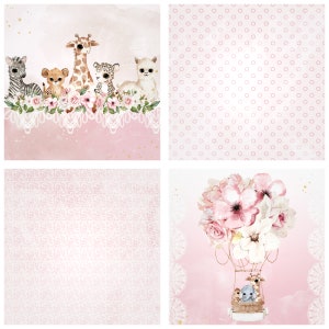 Jungle Girl Digital Paper, Safari Nursery Printables, Pink Baby Girl ...