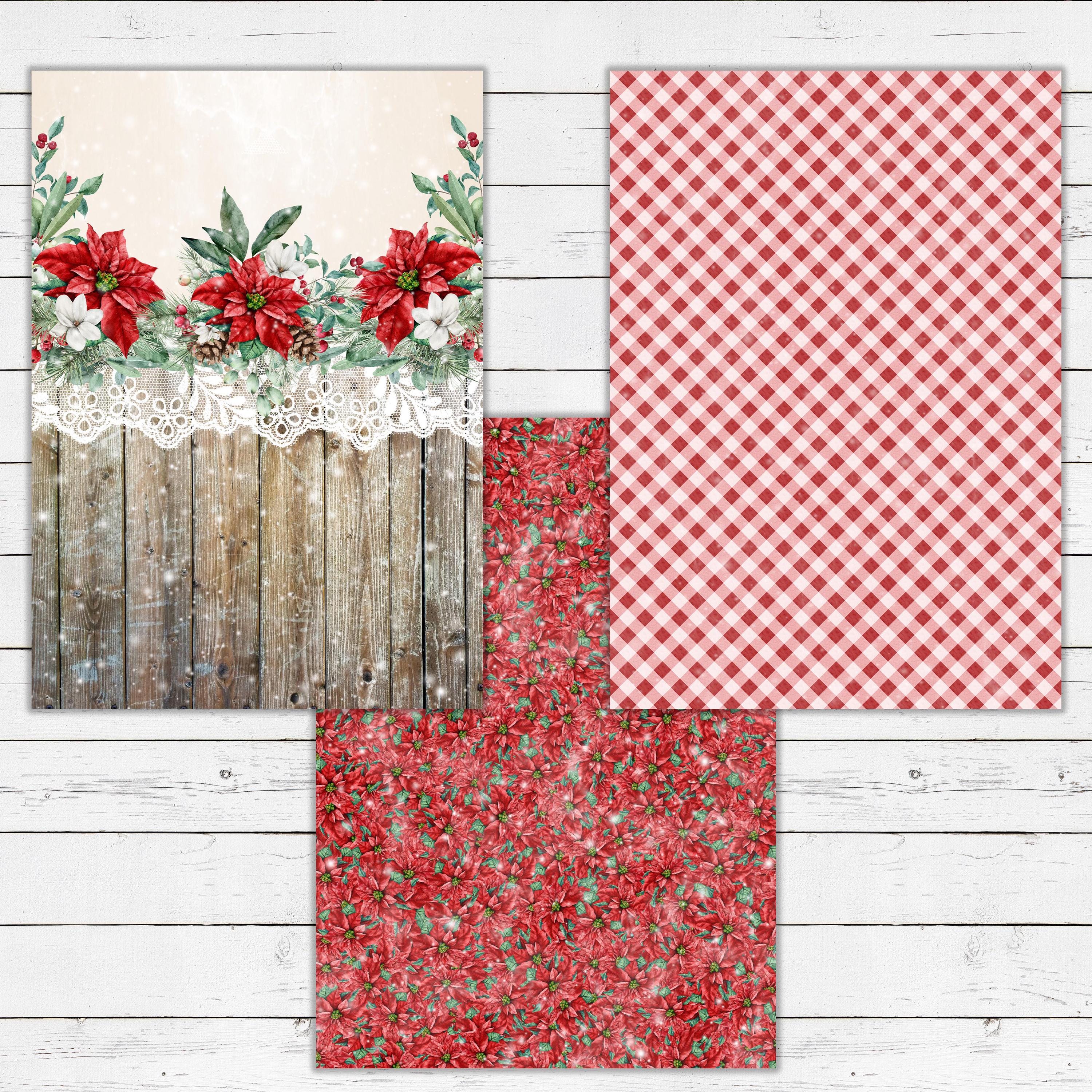 А4 Classic Christmas Printable Paper Pack, Red Poinsettia, Scrapbook ...