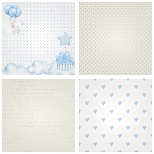 Blue Baby Boy Elephant Digital Paper Pack, Newborn Cute Beige Scrapbook ...