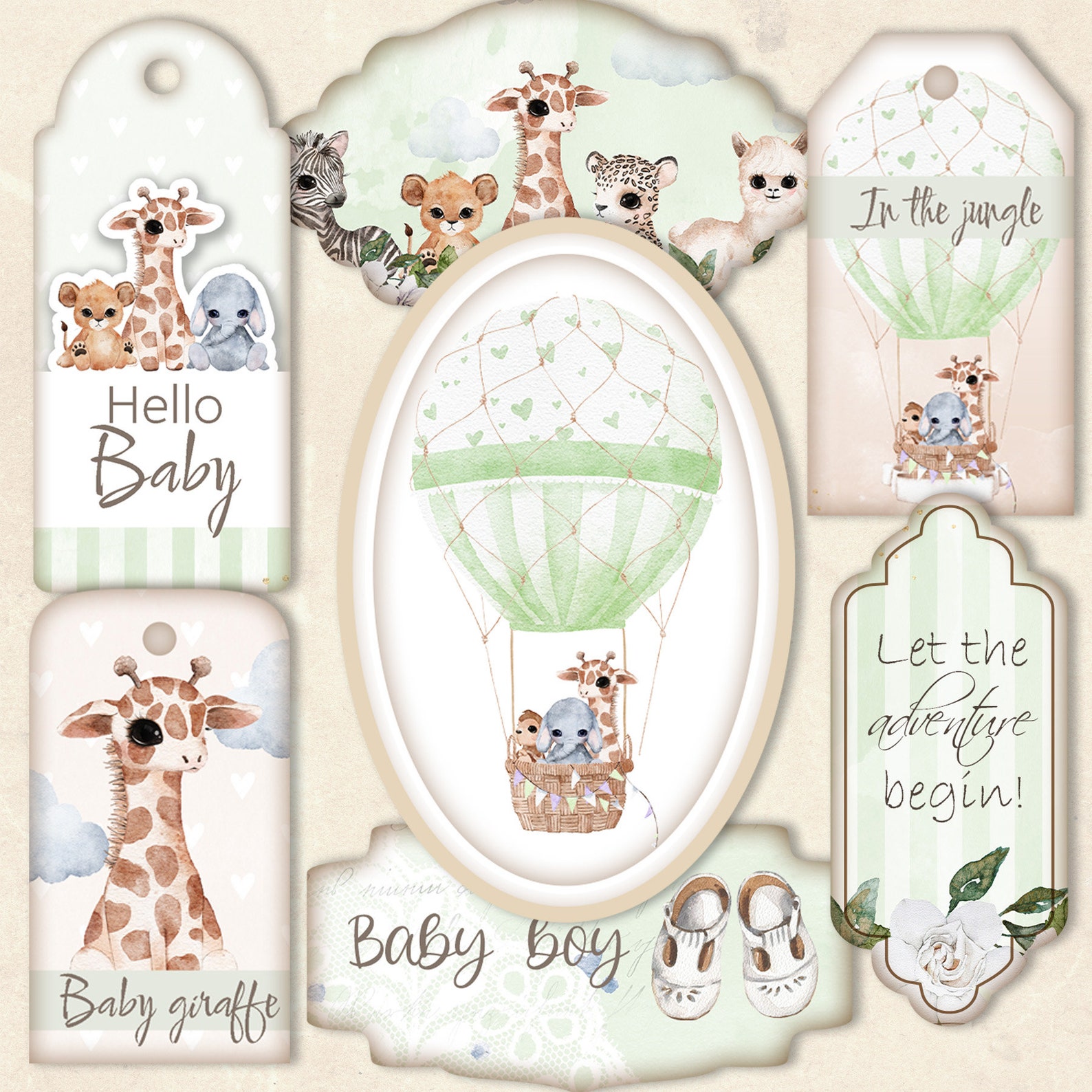 Jungle Baby Boy Printable Ephemera Kit, Digital Junk Journal, Baby ...