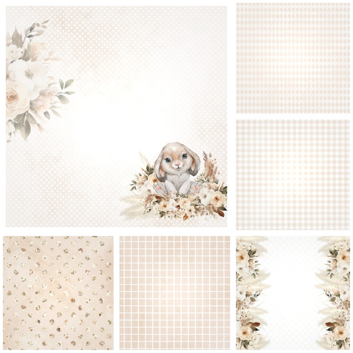 Boho Baby Bunny Digital Paper Pack, Gender Neutral, Scrapbook Album ...