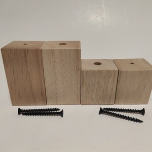 Set of 2 Legs Wood Block Leg Raisers 2" or 3" Tall With Countersunk ...