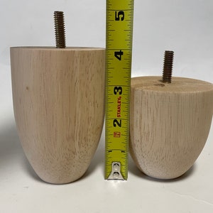 Set of 4 Cone Shaped Legs 3" & 4" Tall X 2-3/4" Diameter Wood Legs With ...
