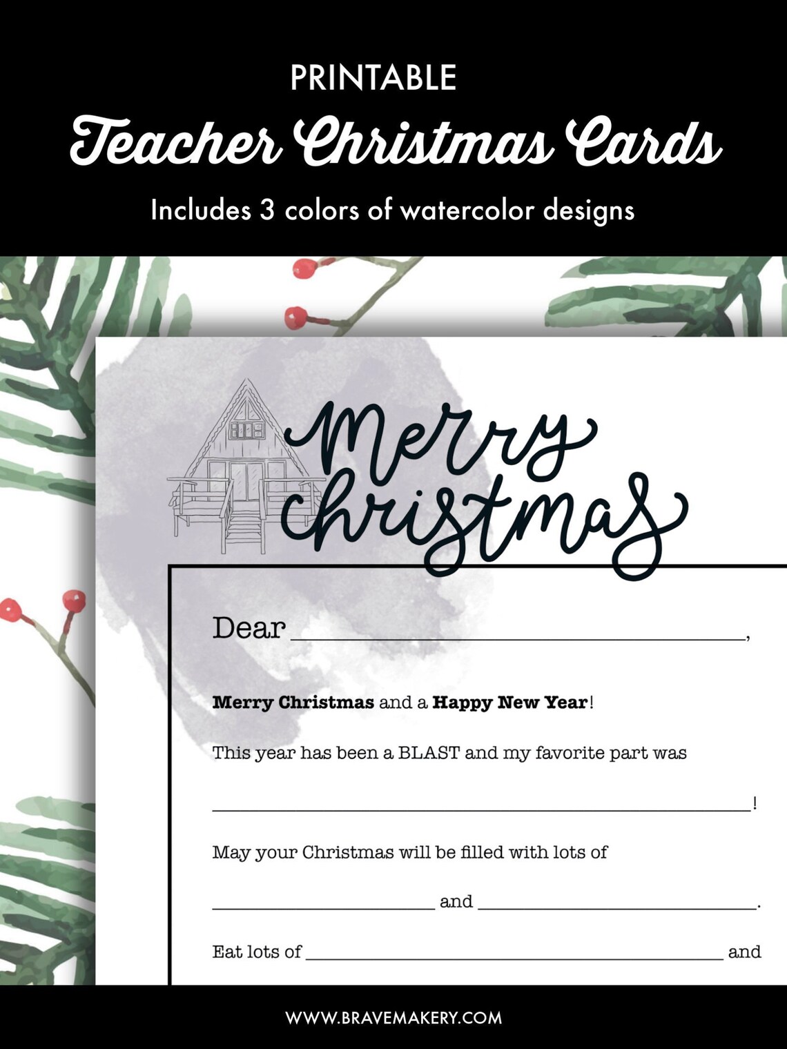 Christmas Card for Teachers Printable Teacher Christmas Card - Etsy