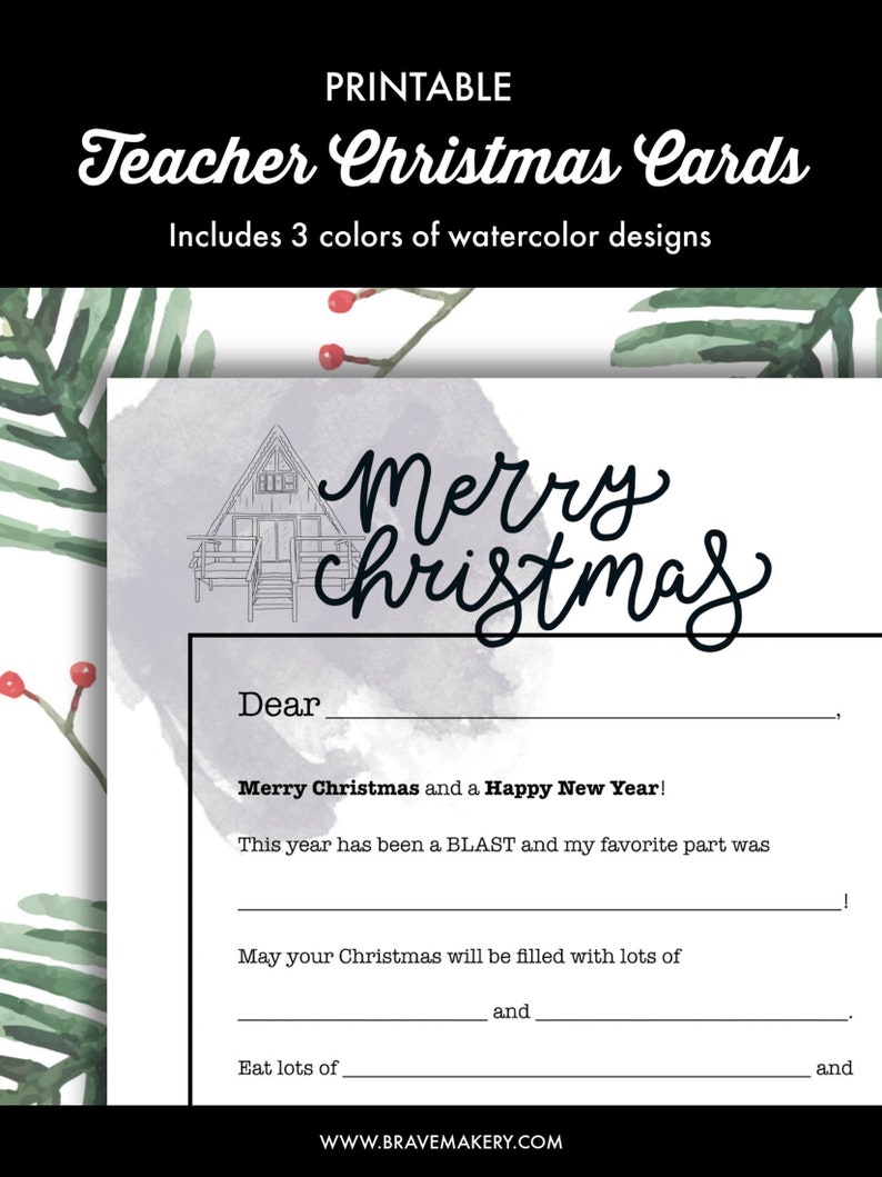 Christmas Card for Teachers Printable, Teacher Christmas Card ...