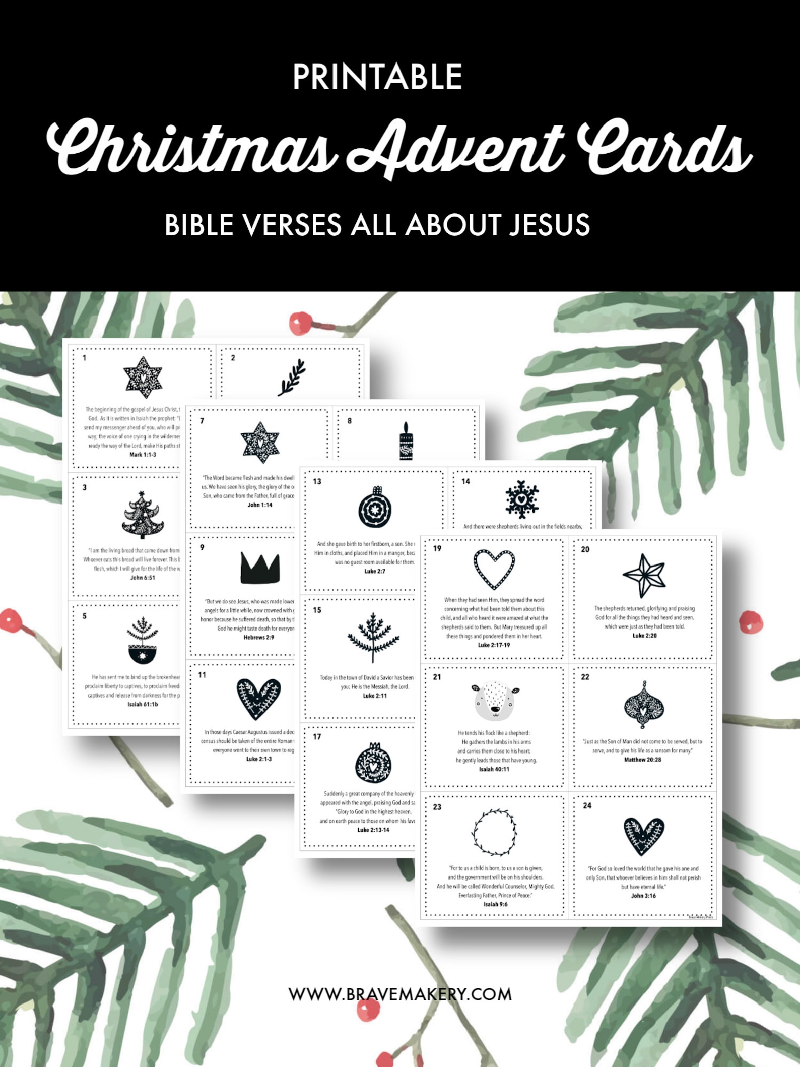 Christmas Advent Bible Verse Cards - Printable Christmas Countdown ...