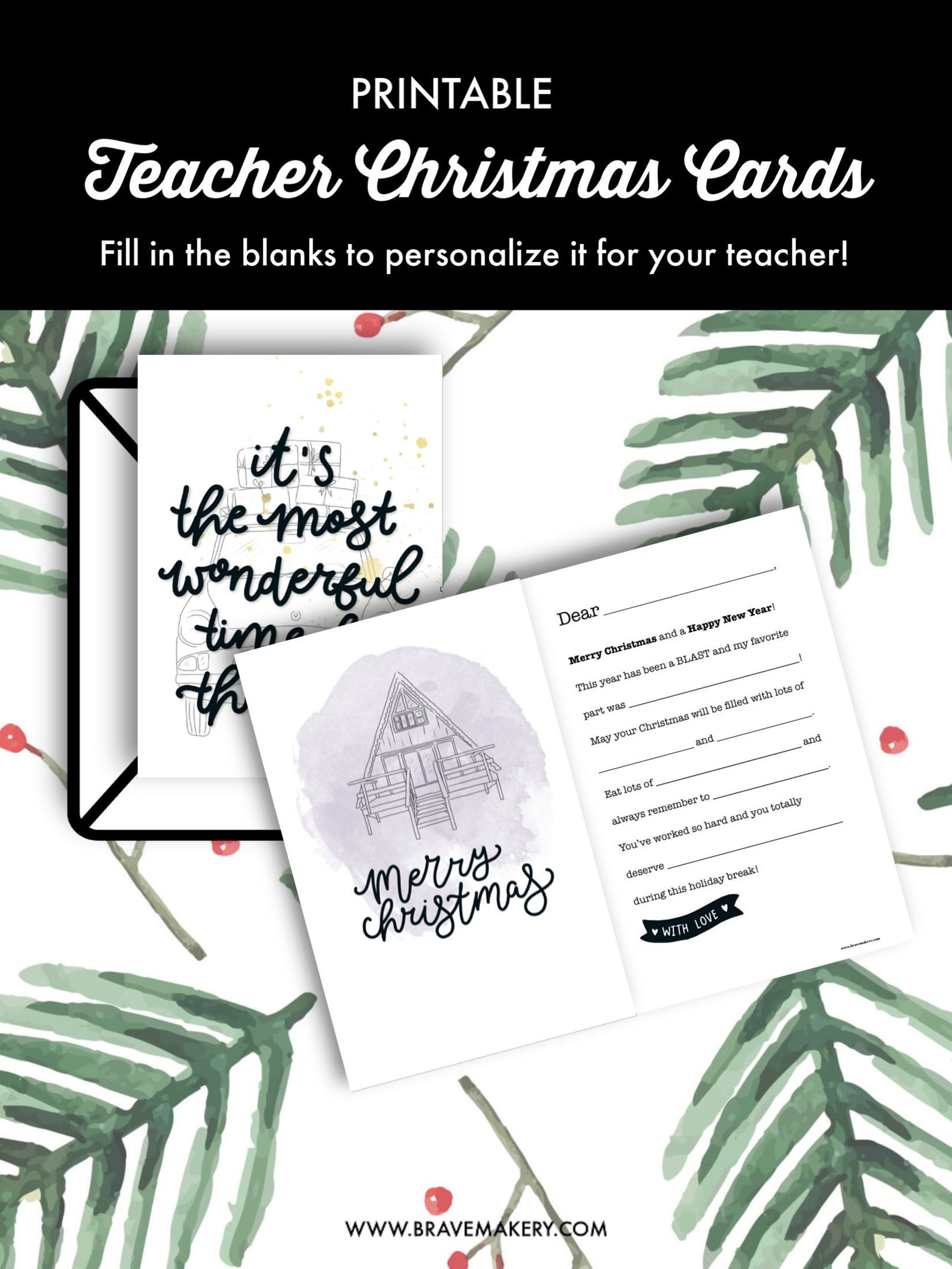Christmas Card for Teachers Printable, Teacher Christmas Card ...