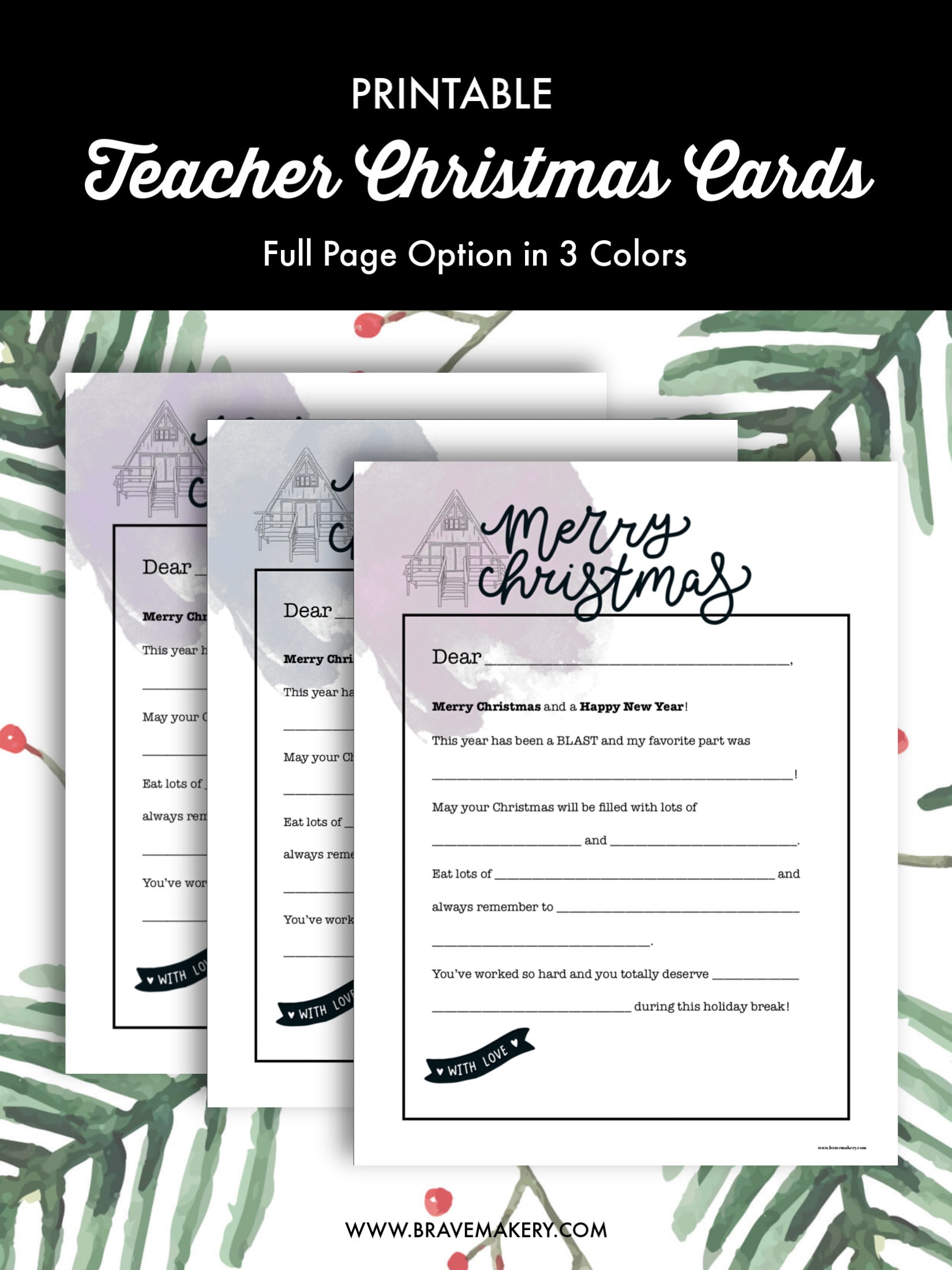 Christmas Card for Teachers Printable, Teacher Christmas Card ...