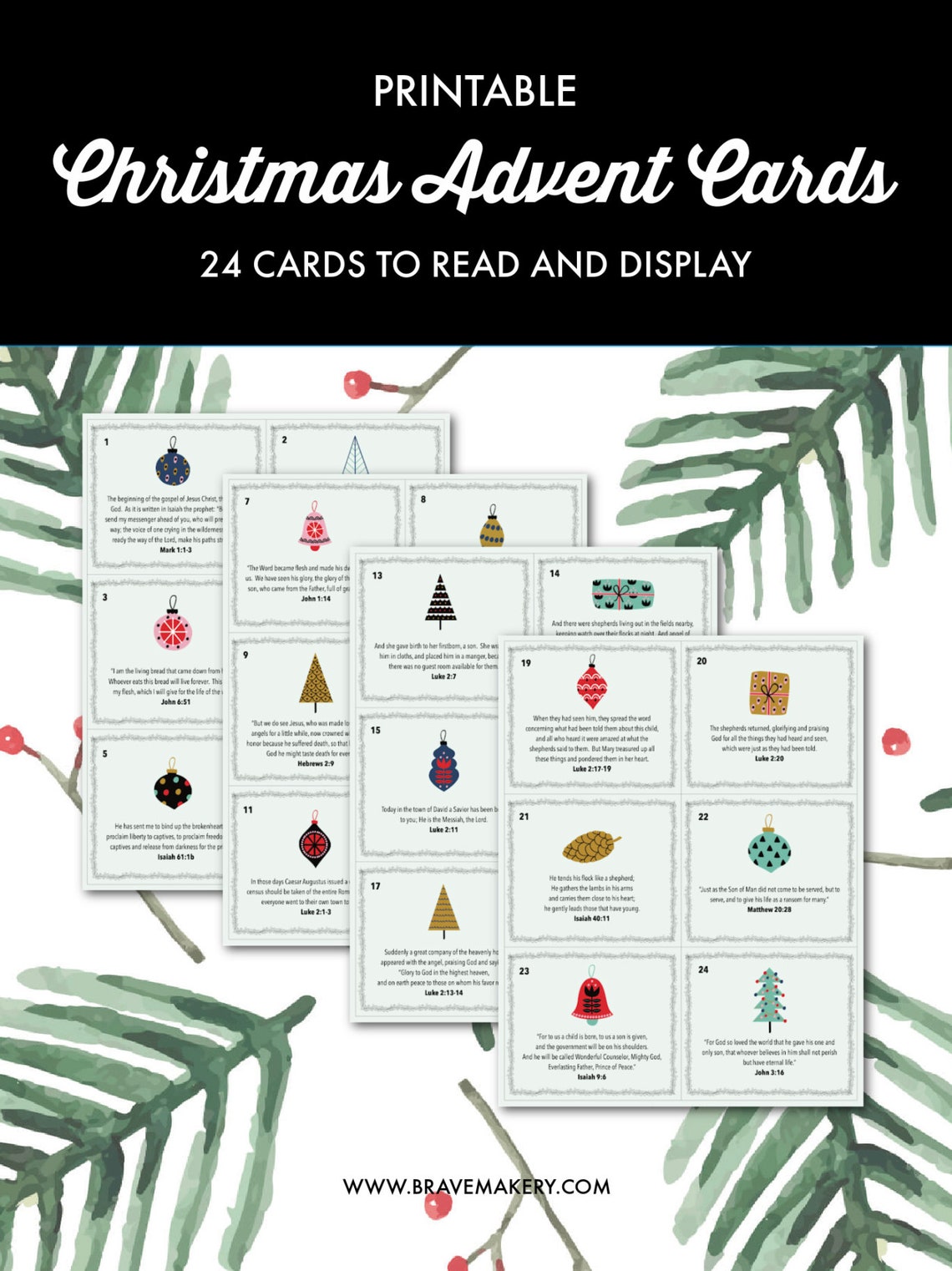 Christmas Advent Bible Verse Cards Printable Christmas - Etsy