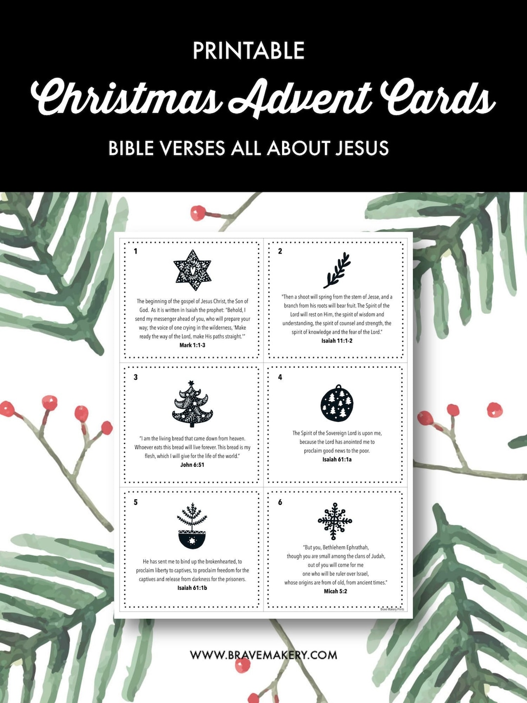 Christmas Advent Bible Verse Cards - Printable Christmas Countdown ...