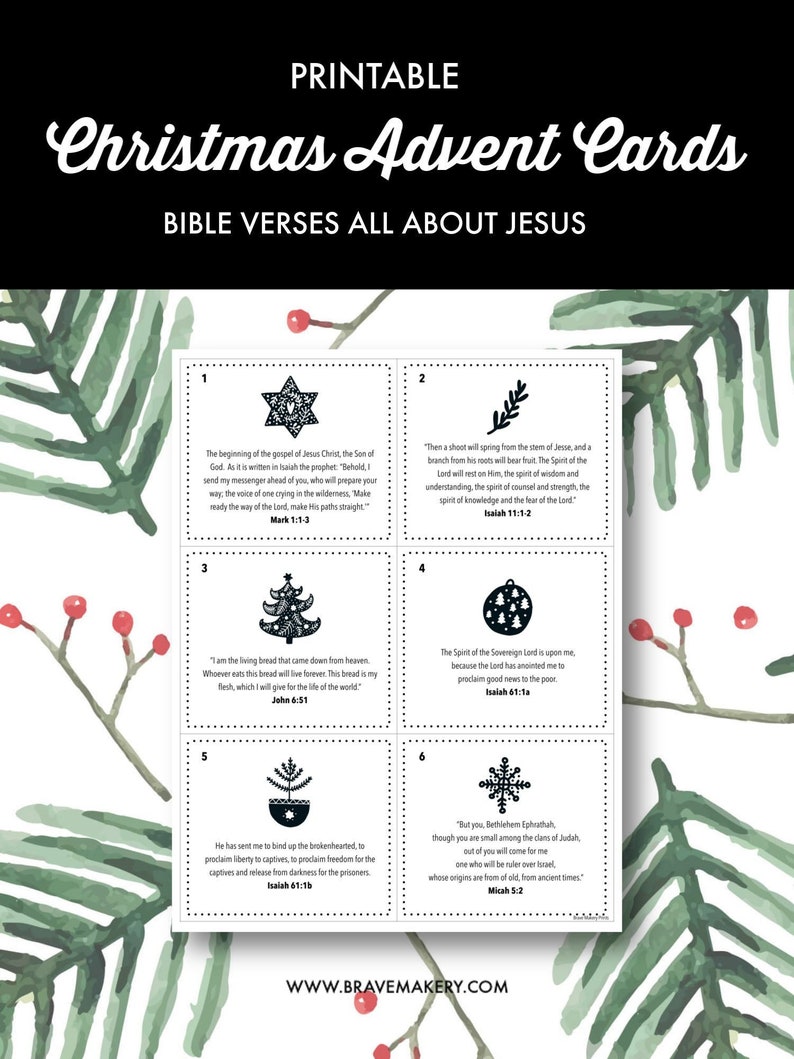 Christmas Advent Bible Verse Cards - Printable Christmas Countdown ...