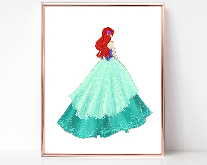 Princess Inspired art Print Ariel Little Mermaid Fashion Illustration ...