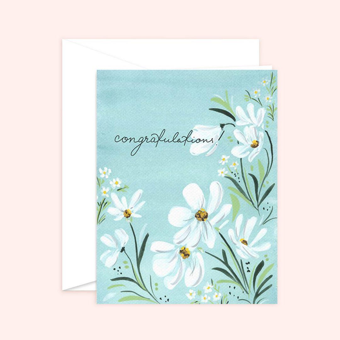 Congratulations Card - Blue Flower Congrats Card - Celebration Card ...