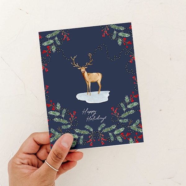 Deer Christmas Card - Etsy