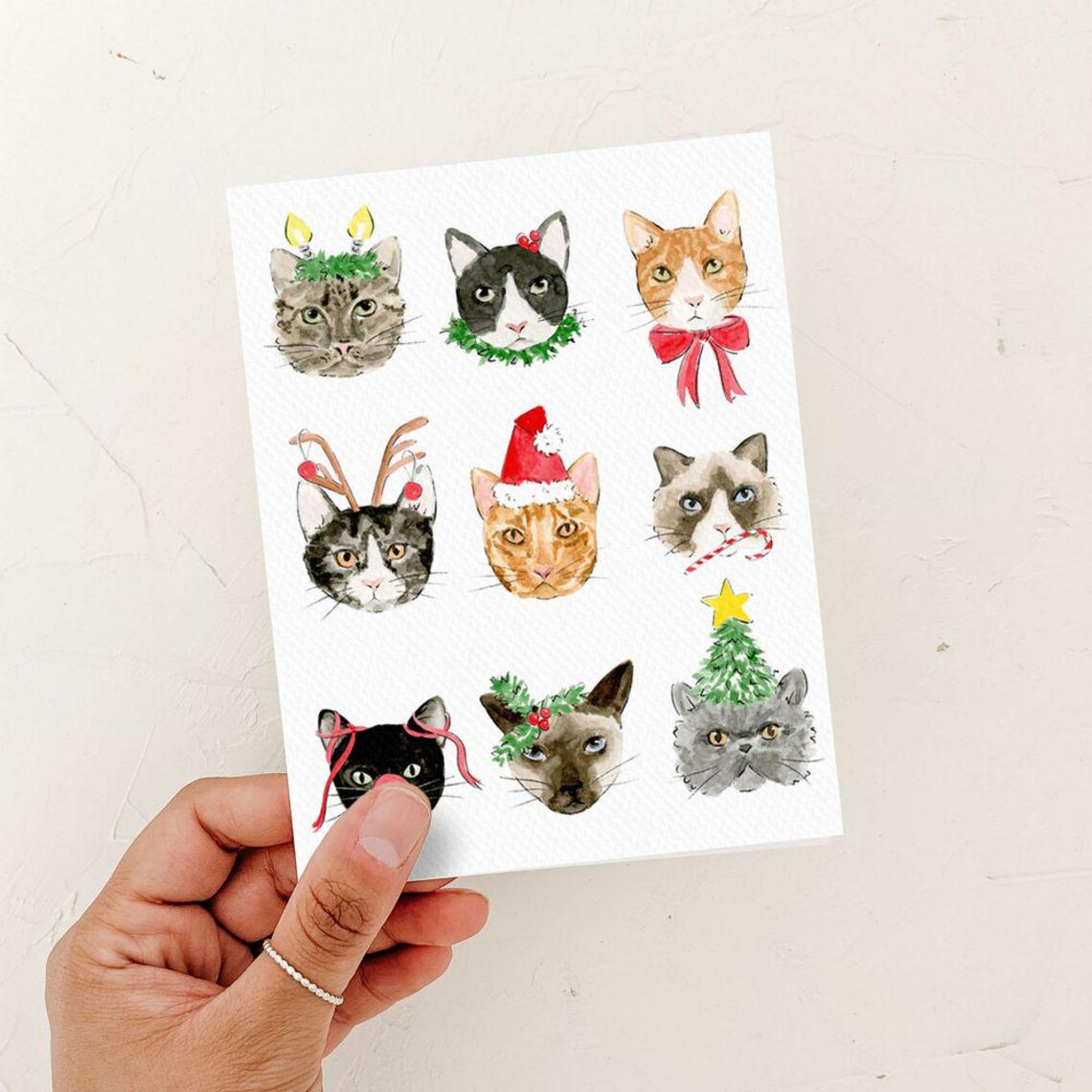 Cat Christmas Card, Christmas Cats Card, Cat Illustration, Blank Inside ...