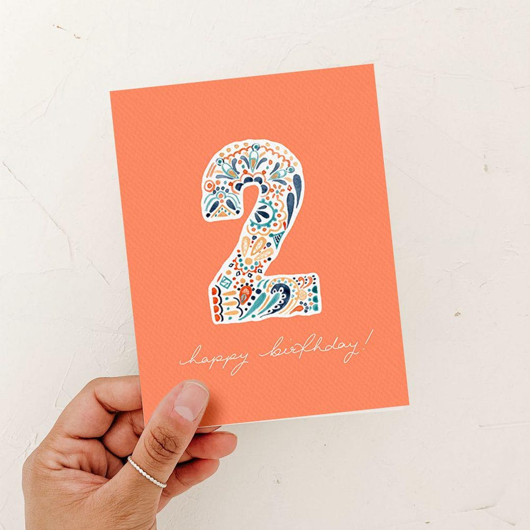 2nd Birthday Card, Gender Neutral Birthday Card, Age 2 Birthday Card ...