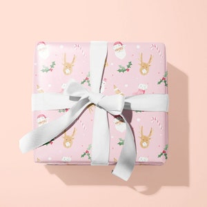 Pink Christmas Wrapping Paper 3 Sheets, Cute Santa Reindeer Pink ...