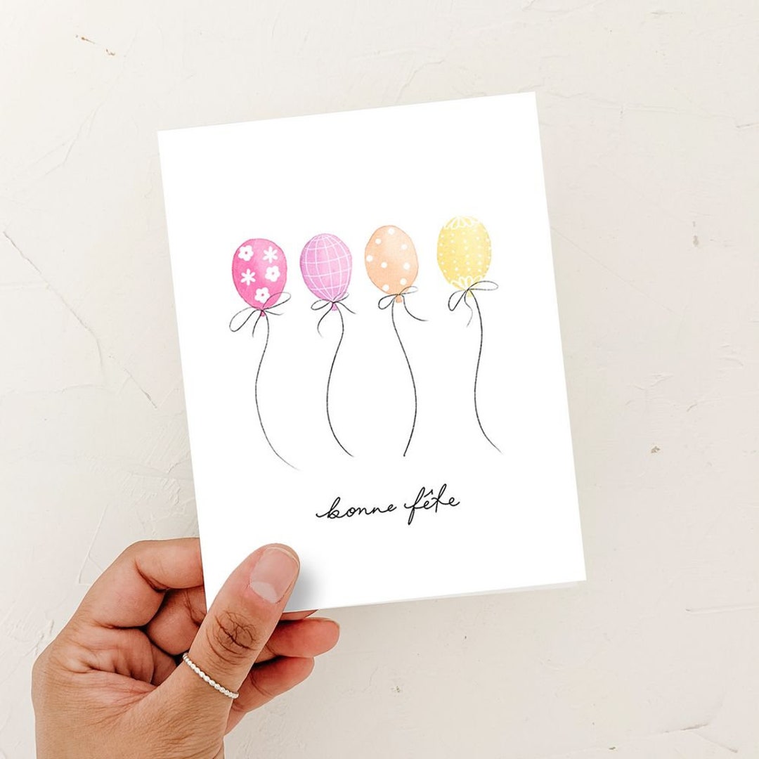 Bonne Fete Birthday Card, French Birthday Card, Francophone, Balloon ...