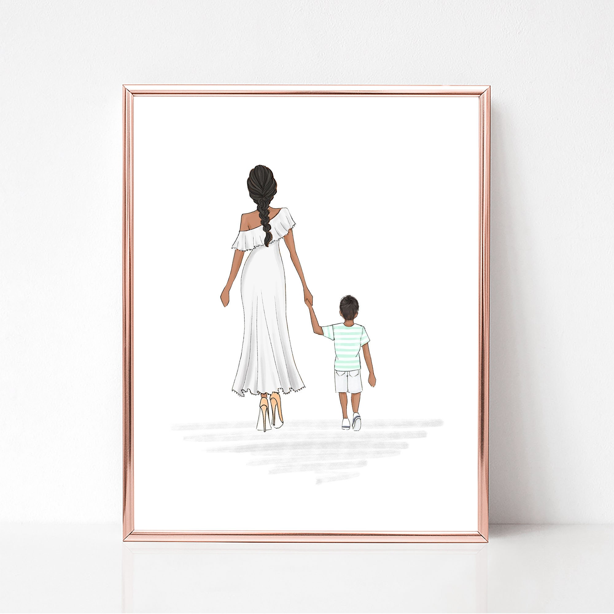 Mothers day illustration art print Mom & Son pick from | Etsy