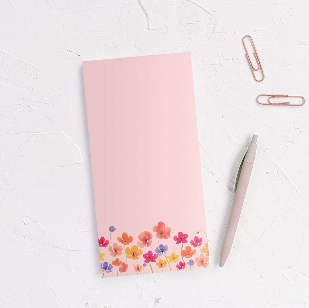 Pink Flower Notepad - Floral Note Pad - Grocery List - 50 Pages Notes ...