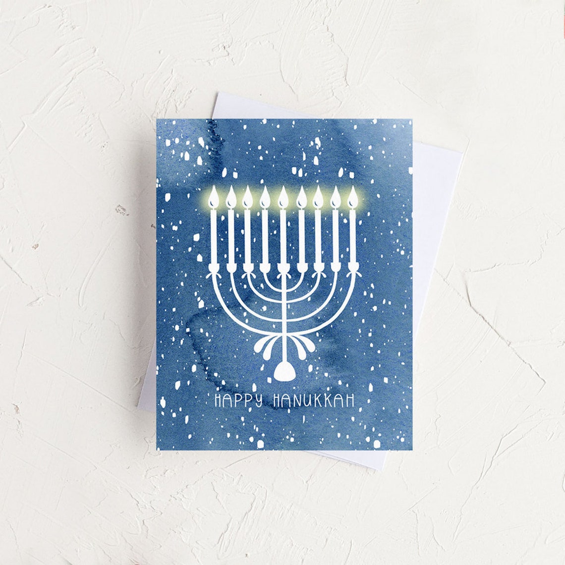 Happy Hanukkah Card, Menorah Card, Jewish Holiday Card, Watercolor Art ...