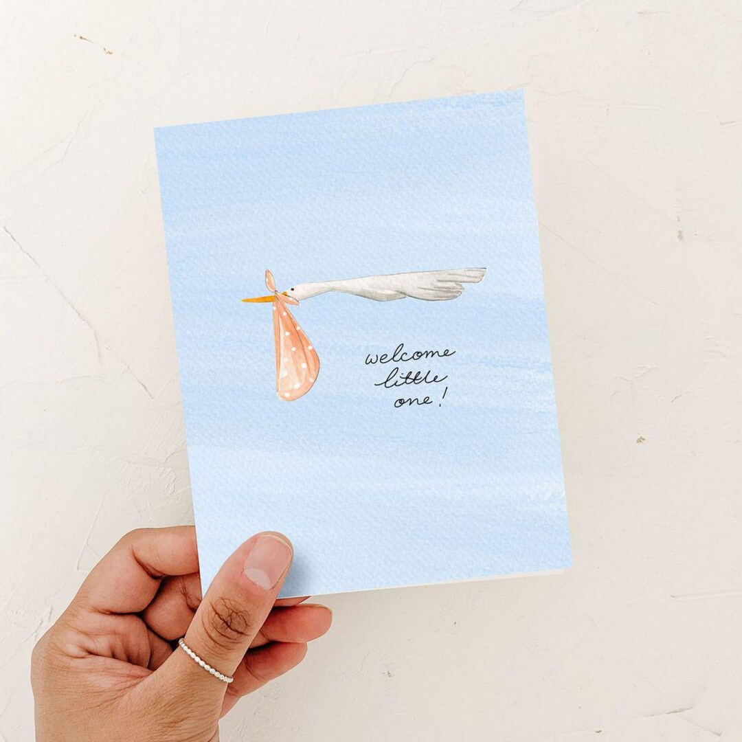 Welcome Baby Greeting Card, New Baby Card, Baby Shower Card, Blue Baby ...