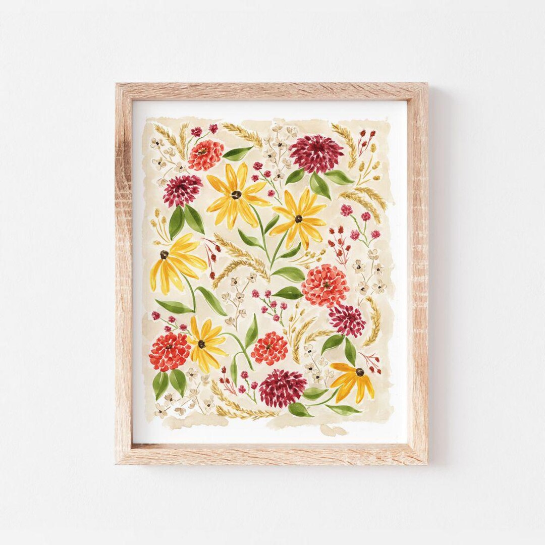 Fall Flower Art Print, Boho Flower Art Poster, Pink Wall Decor, Garden ...