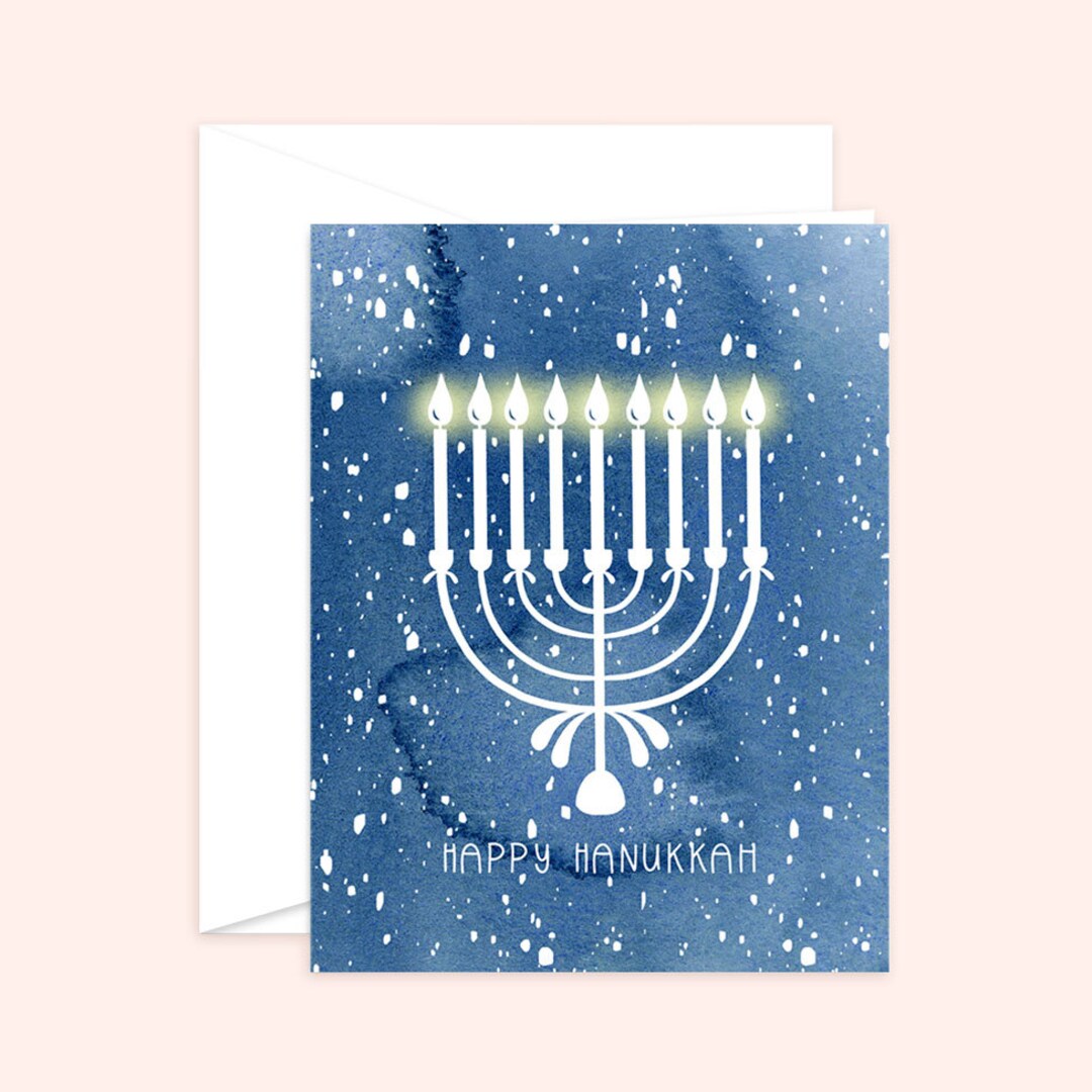 Happy Hanukkah Card, Menorah Card, Jewish Holiday Card, Watercolor Art ...