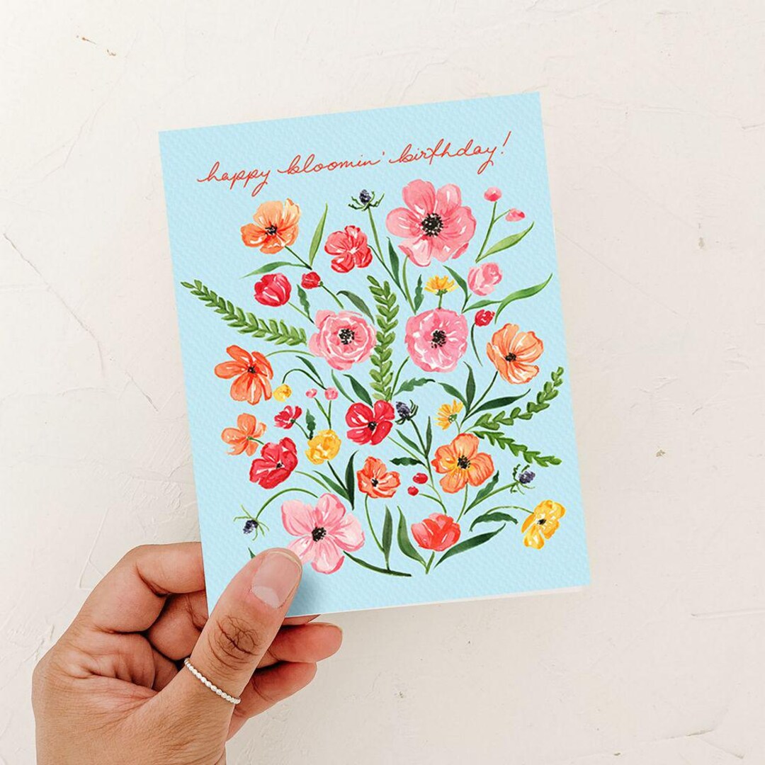 Flower Birthday Card, Birthday Girl Card, Bright Flower Card, Botanical ...